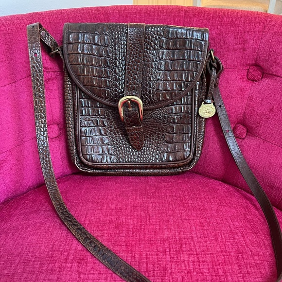 Brahmin | Bags | Brahmin Brown Croc Leather Crossbody Bag | Poshmark